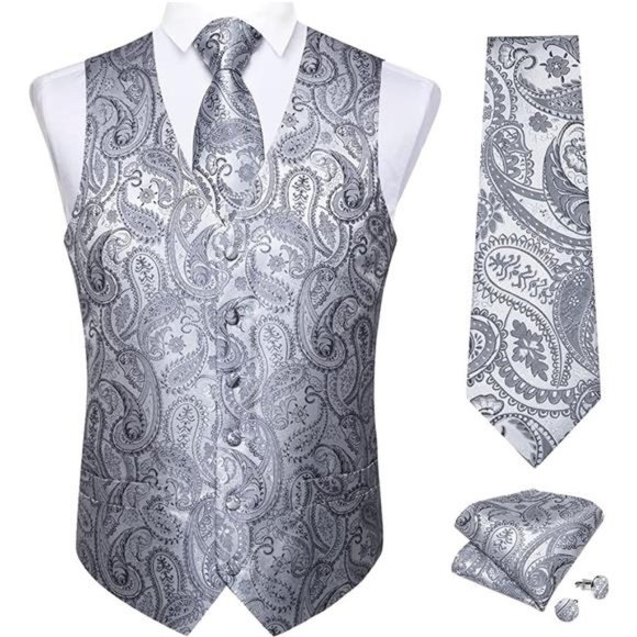 Jackets & Coats | Mens Wedding Paisley Suit Vest Silver | Poshmark